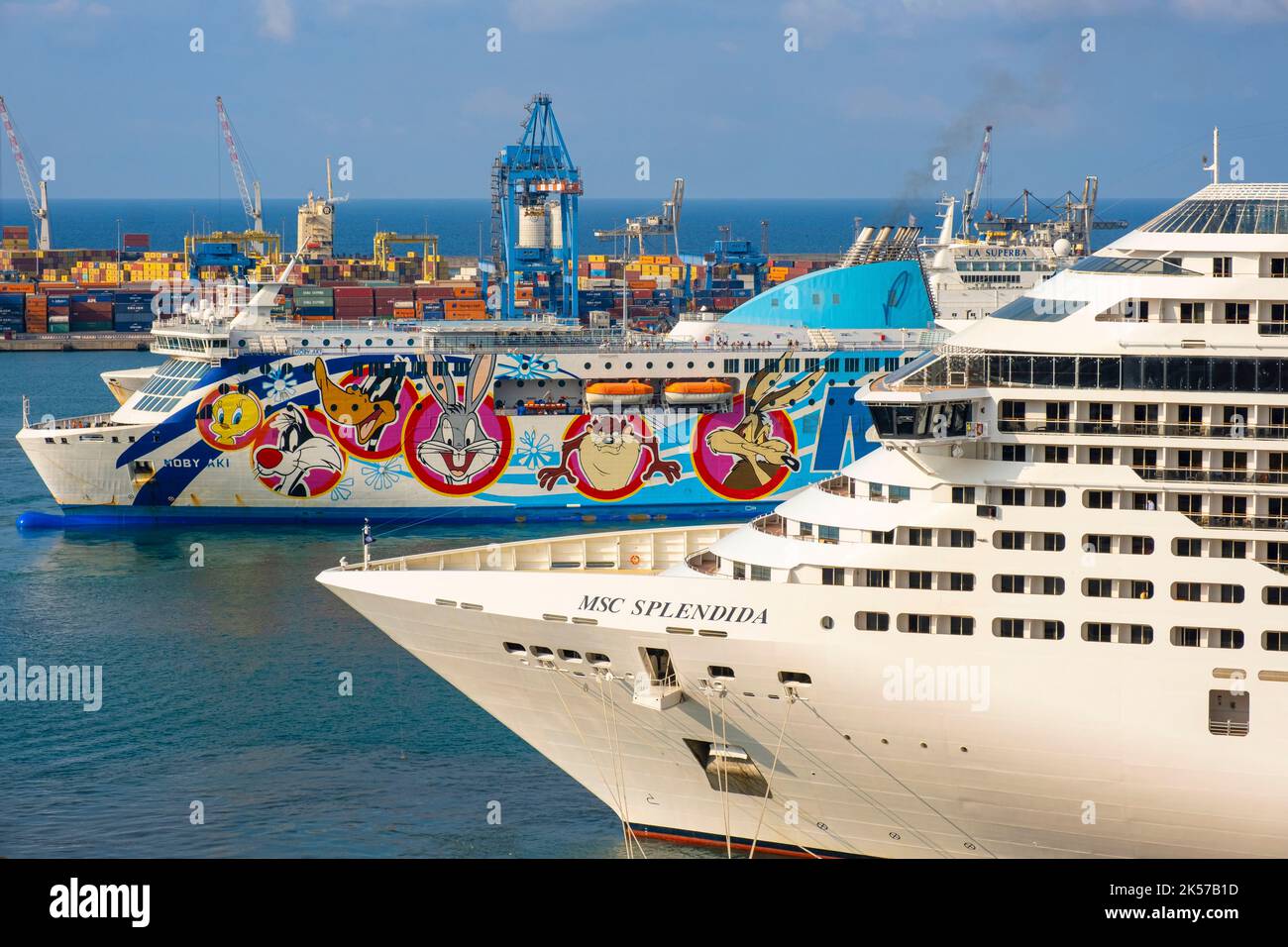 Italy, Liguria, Genoa, the port, MSC Splendida cruise ship and ferry ...