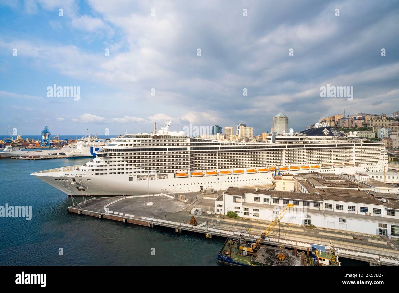 Italy, Liguria, Genoa, the port, cruise ship MSC Splendida Stock Photo ...