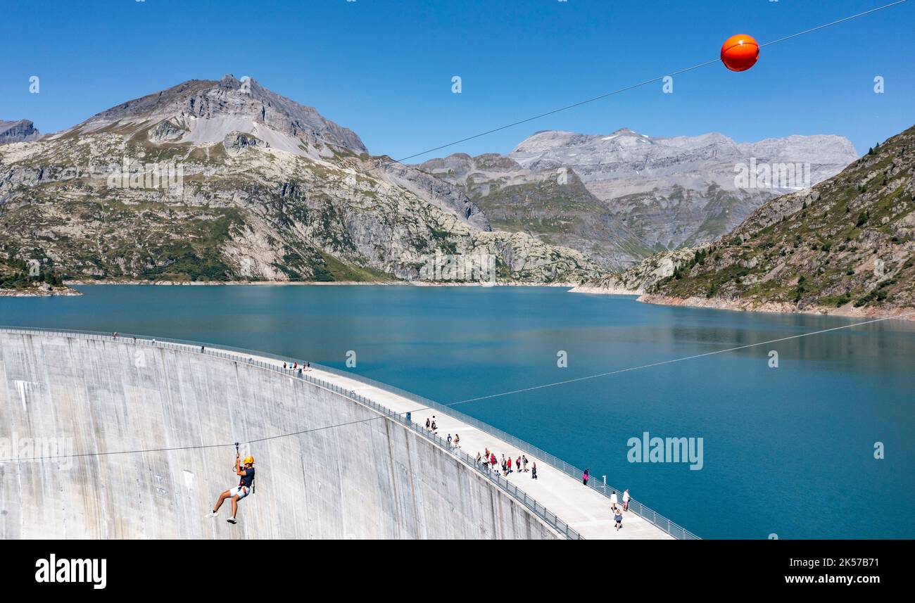 Switzerland, Canton of Valais, Emosson dam, in addition to the climbing ...