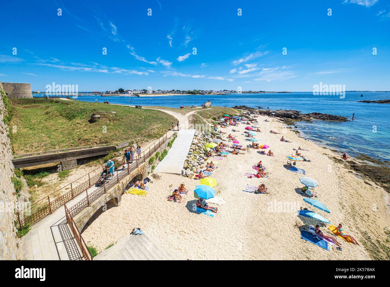 France, Morbihan, Port-Louis, beach at the foot of the ramparts of the ...