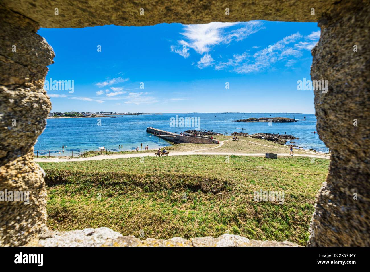 France, Morbihan, Port-Louis, beach at the foot of the ramparts of the ...