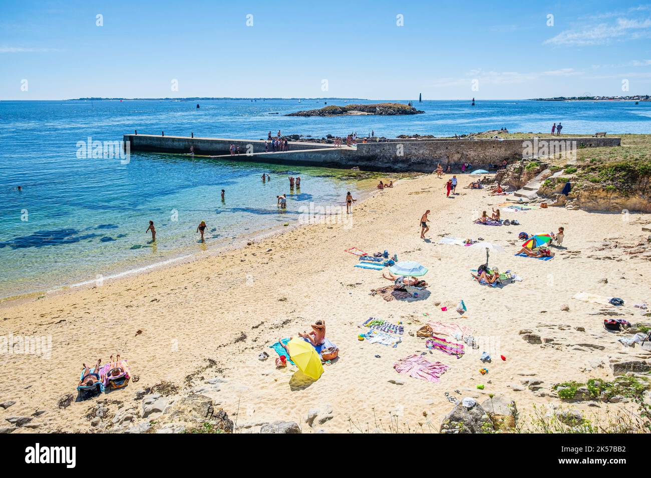 France, Morbihan, Port-Louis, beach at the foot of the ramparts of the ...