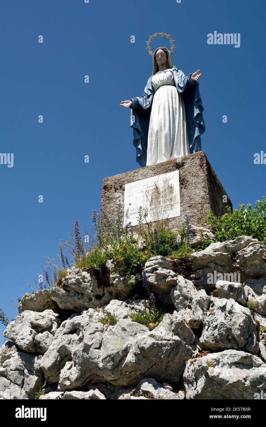 France, Doubs, Ornans, La Roche du Mont, the Virgin statue, Notre Dame ...