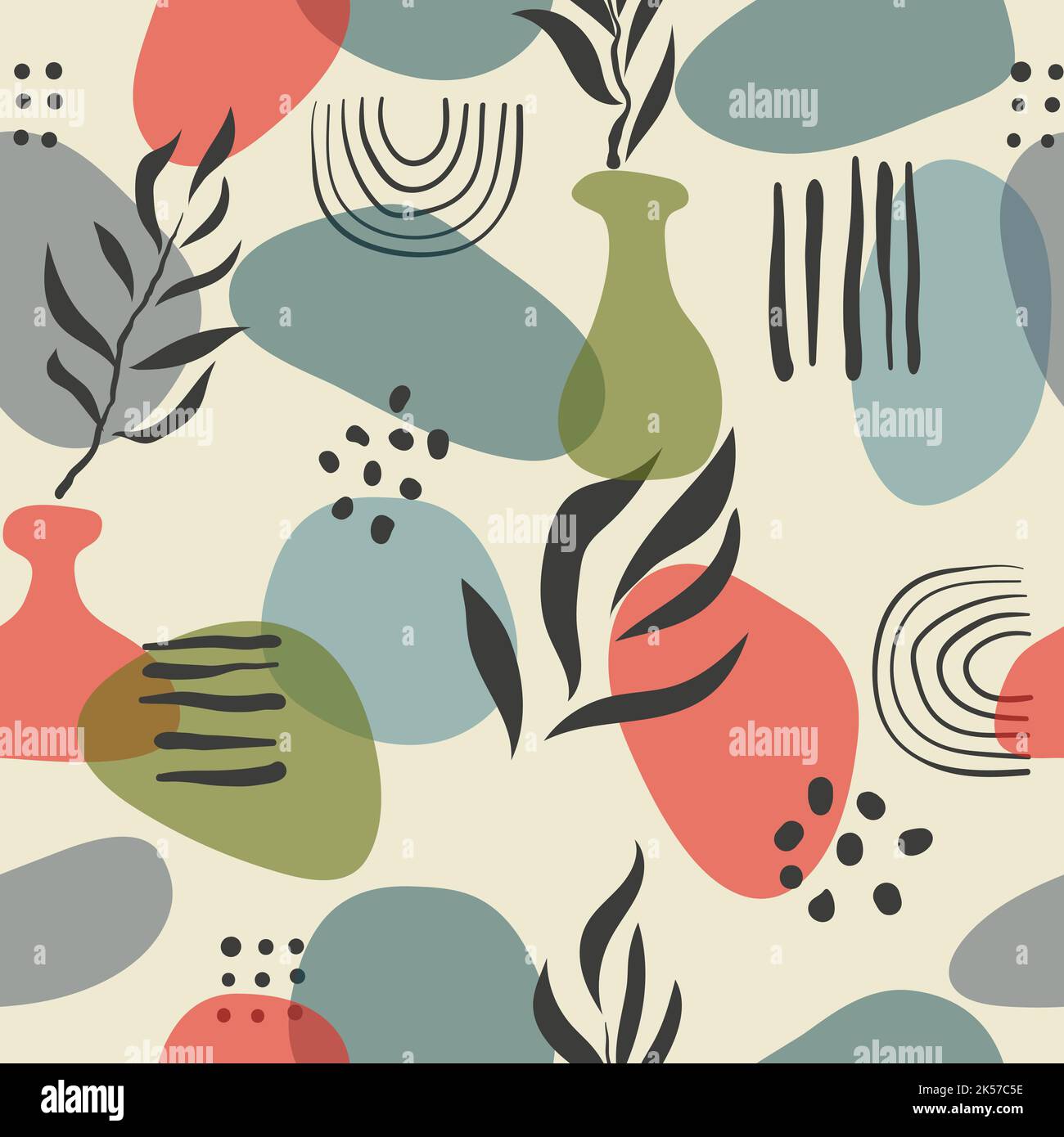 Abstract seamless minimal pattern. Vector floral background with ...