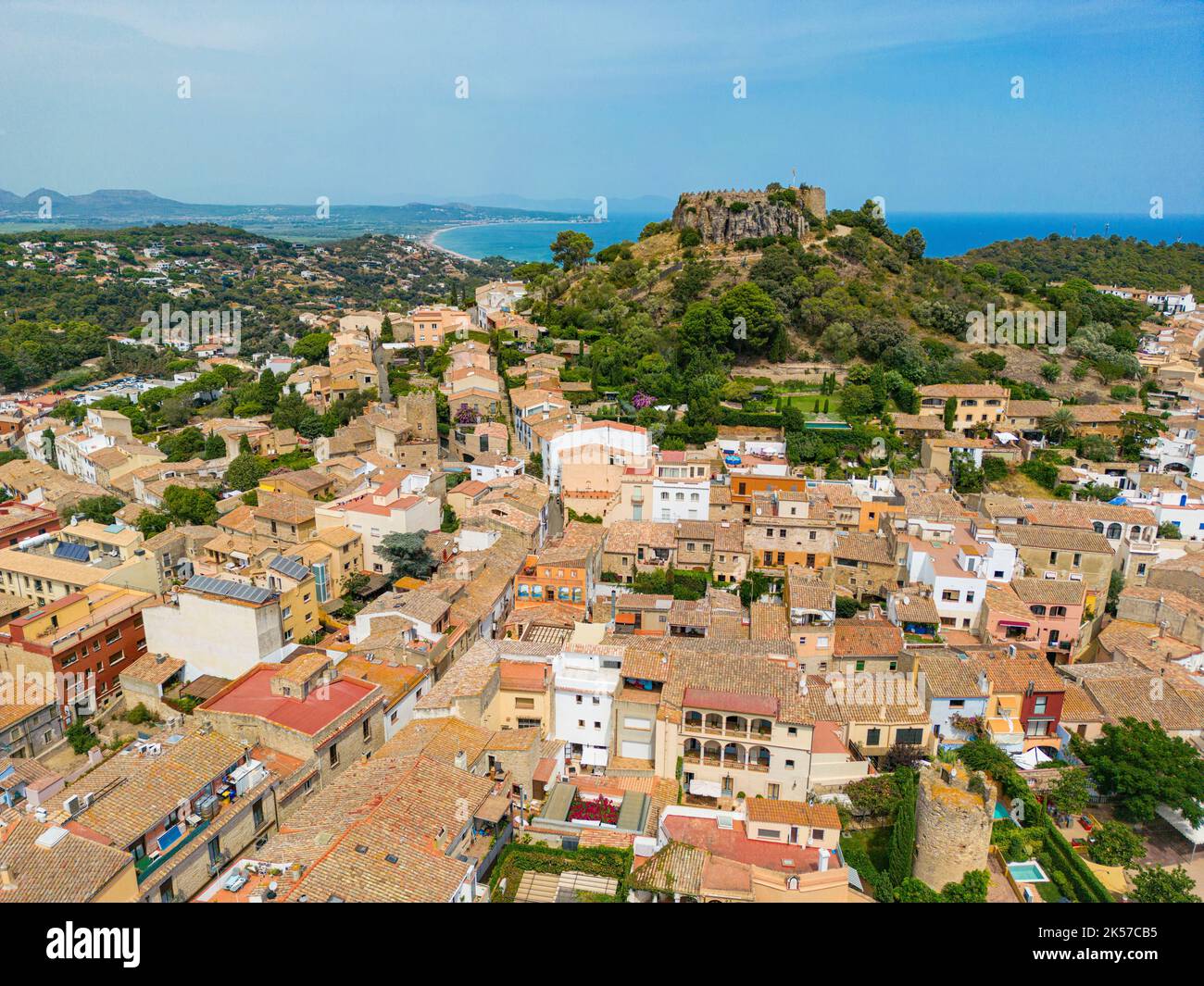Spain, Catalonia, Costa Brava, Begur, the castle (aerial view Stock ...