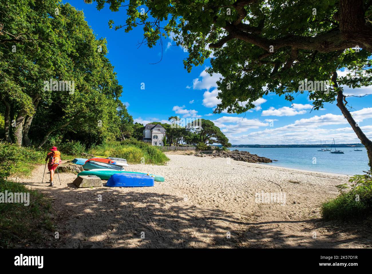 France, Finistere, Fouesnant, Bot Conan beach, hike on the coastal ...