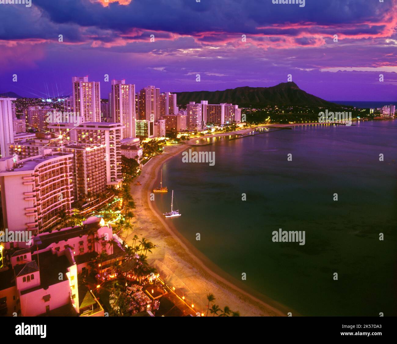 Overview waikiki beach night honolulu hi-res stock photography and ...