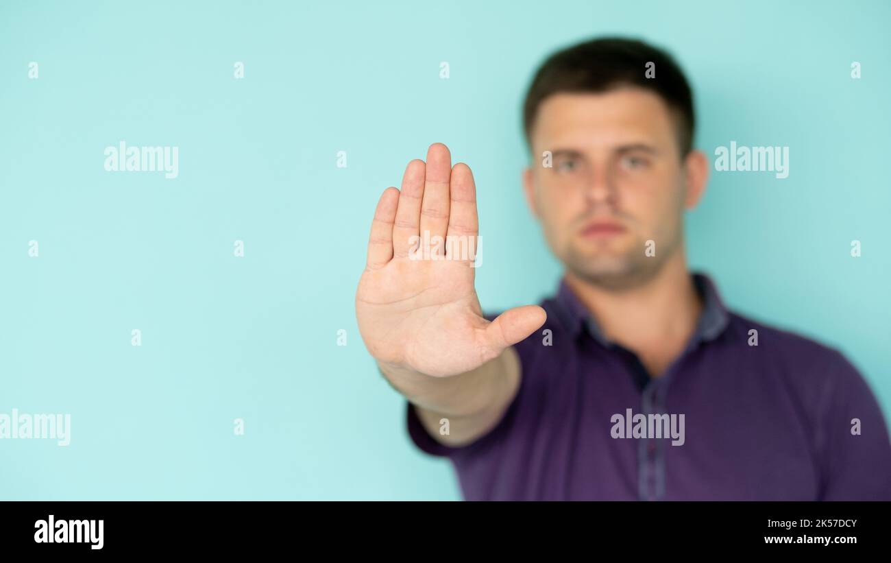 stop gesture confident man closed way serious Stock Photo - Alamy