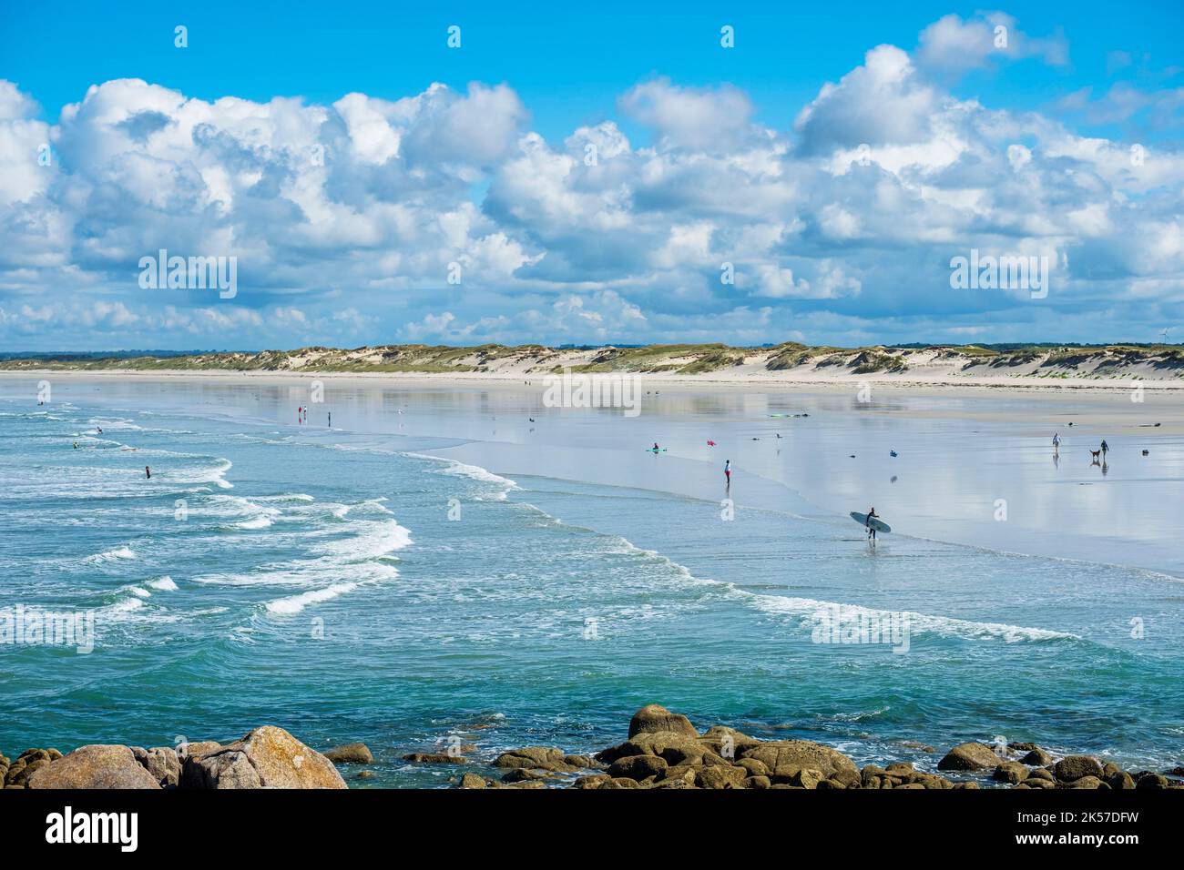 France, Finistere, Audierne Bay, Plomeur, surfers at La Torche beach on ...