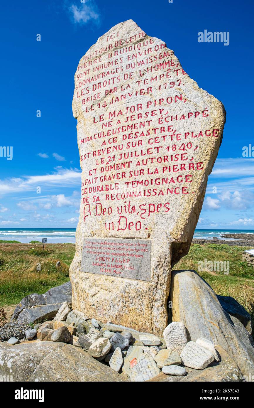 France, Finistere, Audierne Bay, Plozevet, the Human Rights menhir ...