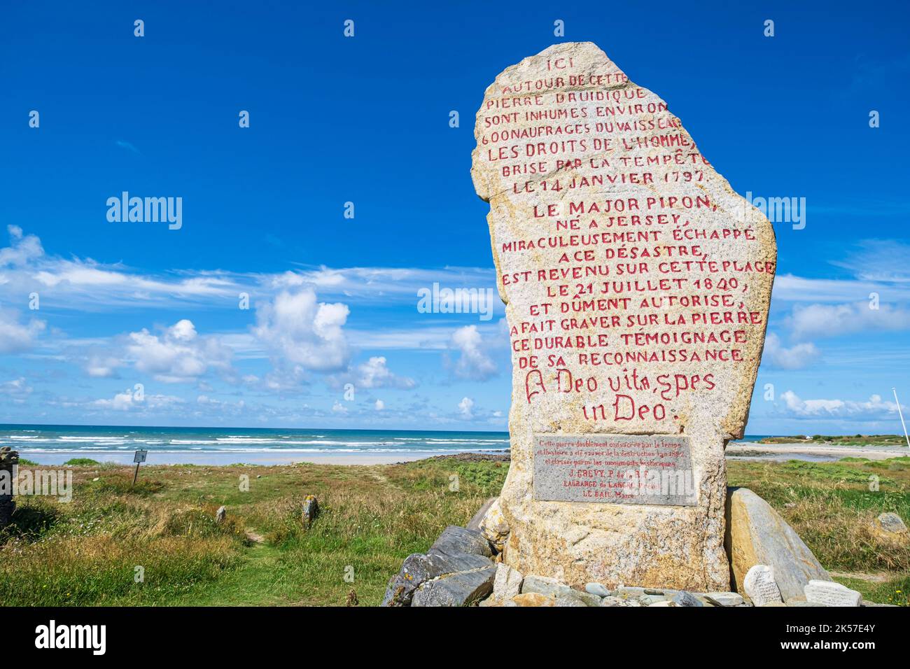 France, Finistere, Audierne Bay, Plozevet, the Human Rights menhir ...