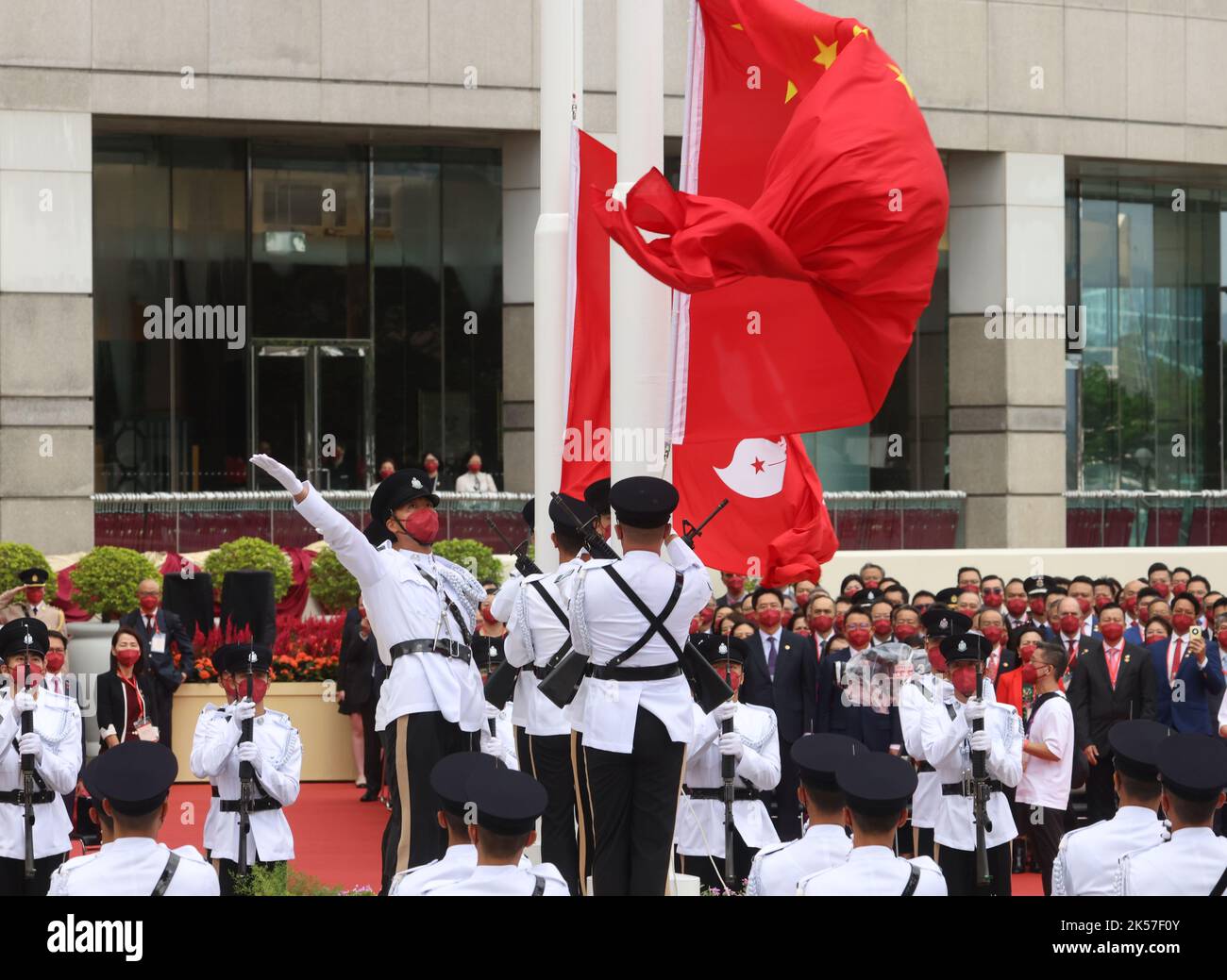 Flag-raising ceremony at Golden Bauhinia Square during a National Day ...