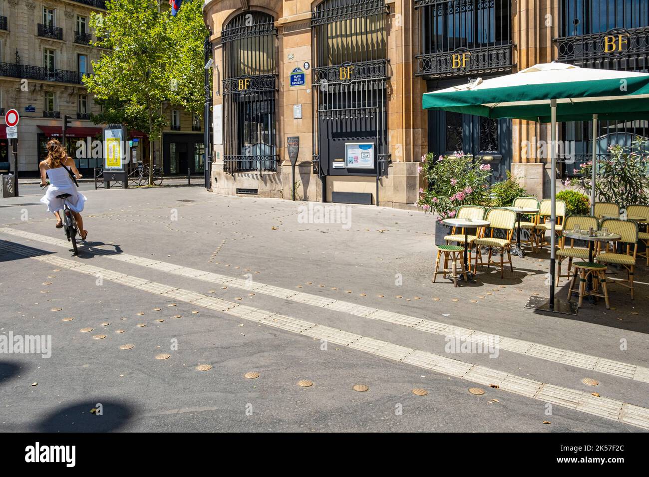 France, Paris, place de la Bastille, marking on the ground of the walls ...