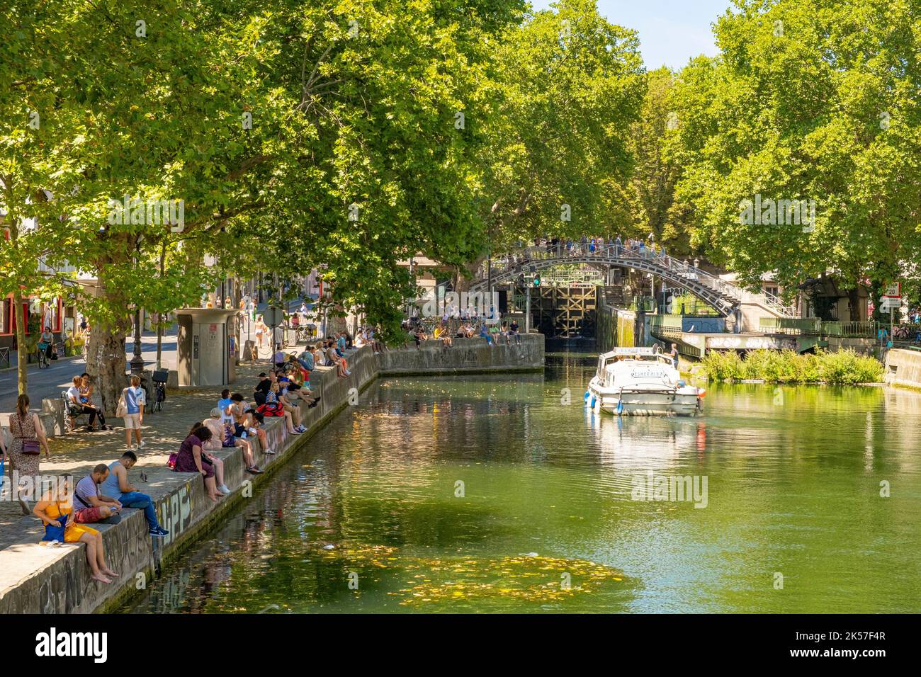 France, Paris, cruise on the Canals of Paris, the Canal Saint Martin ...