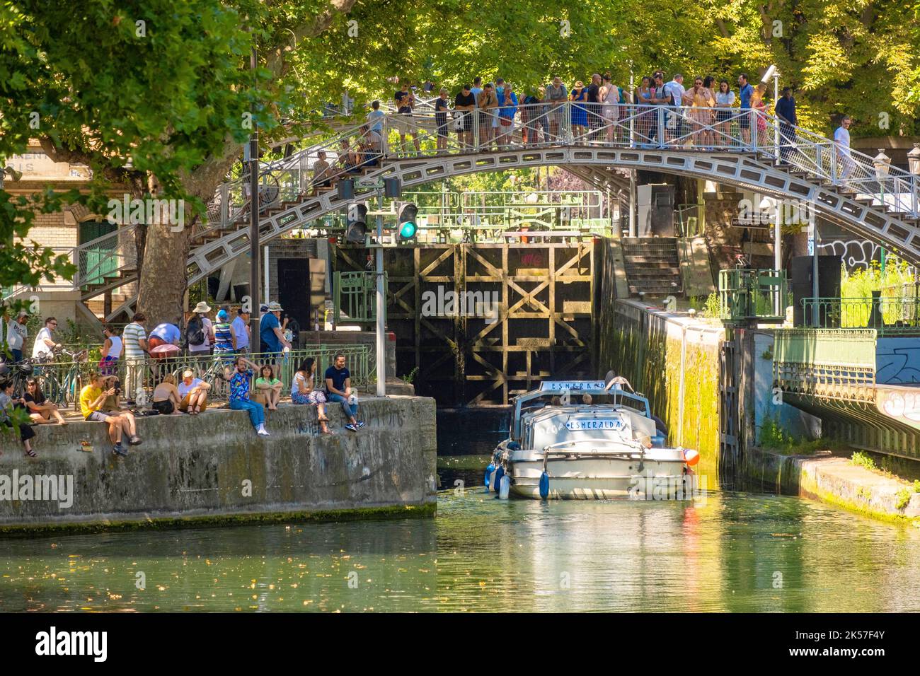 France, Paris, cruise on the Canals of Paris, the Canal Saint Martin ...