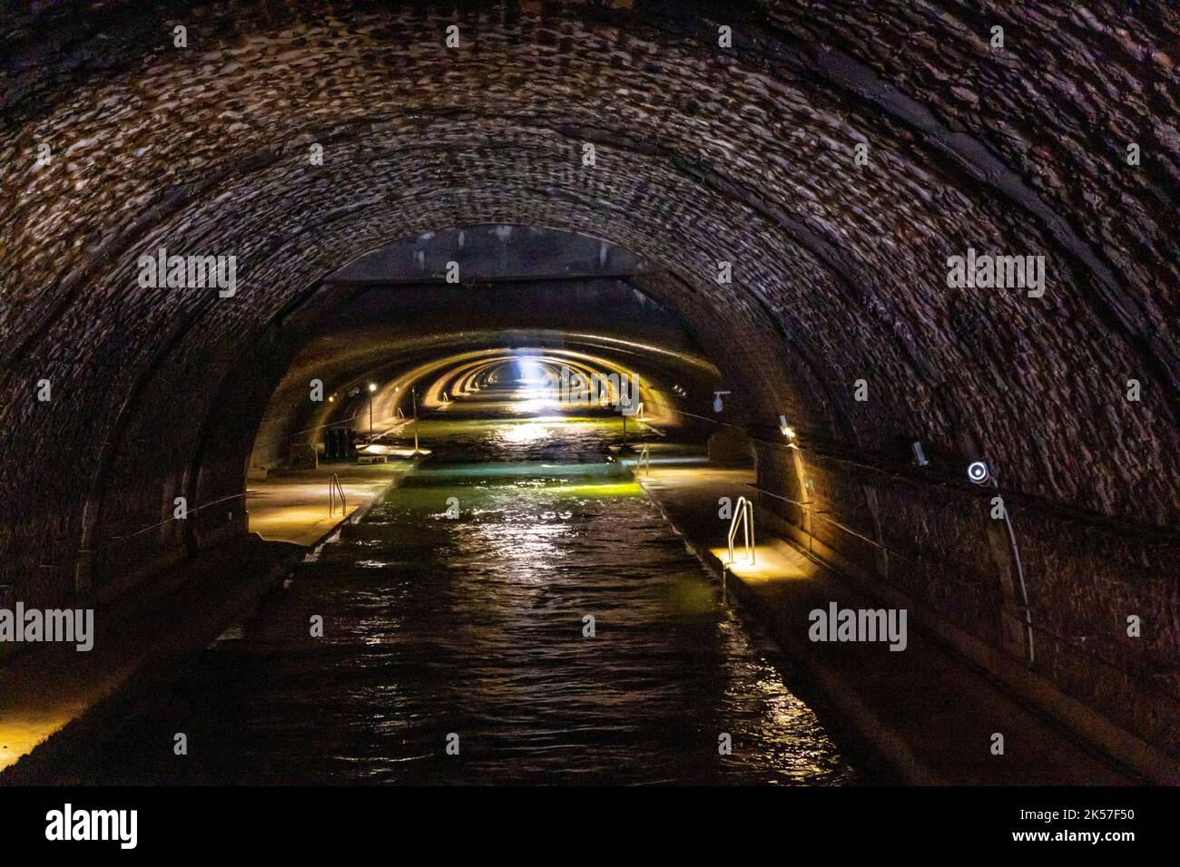 France, Paris, cruise on the Canals of Paris, the underground vault of ...