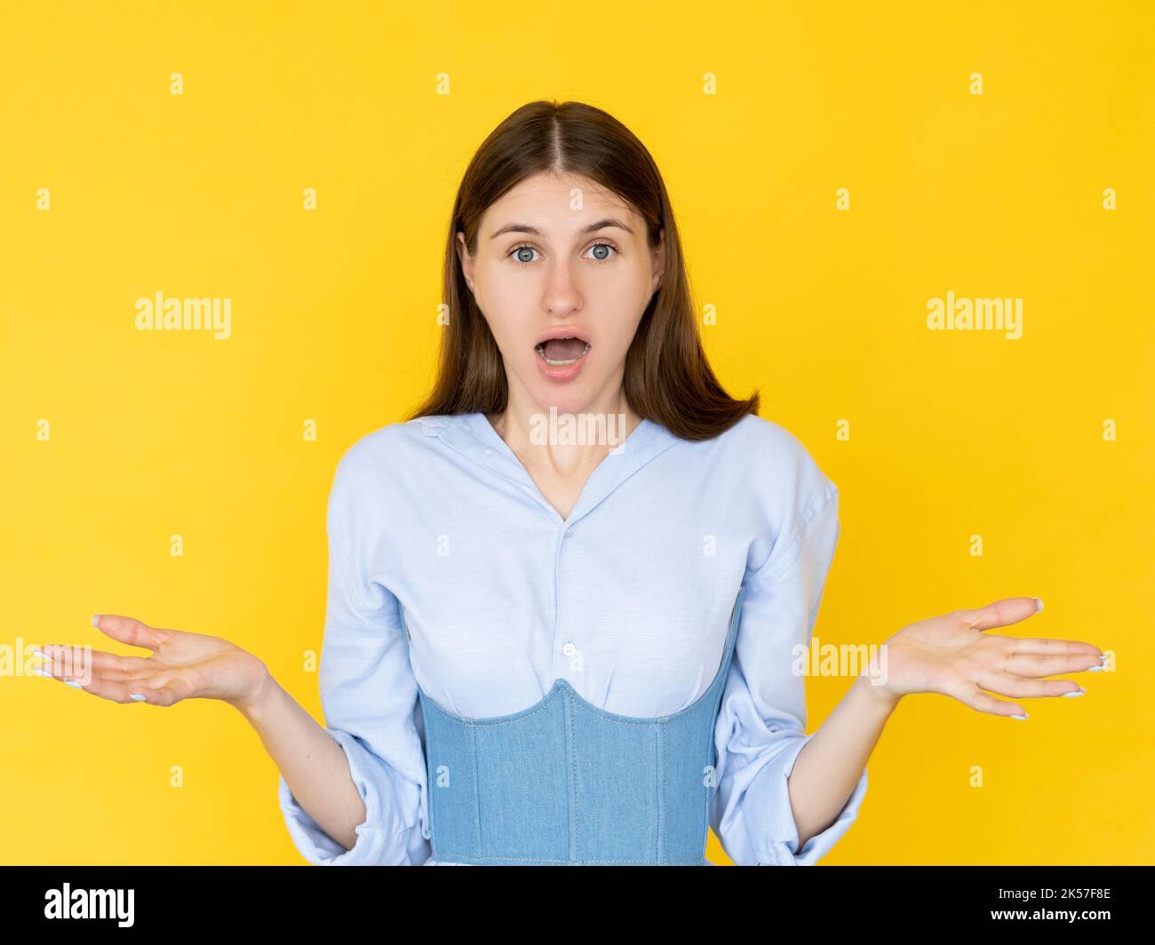 shocked woman unexpected situation unsure emotion Stock Photo - Alamy