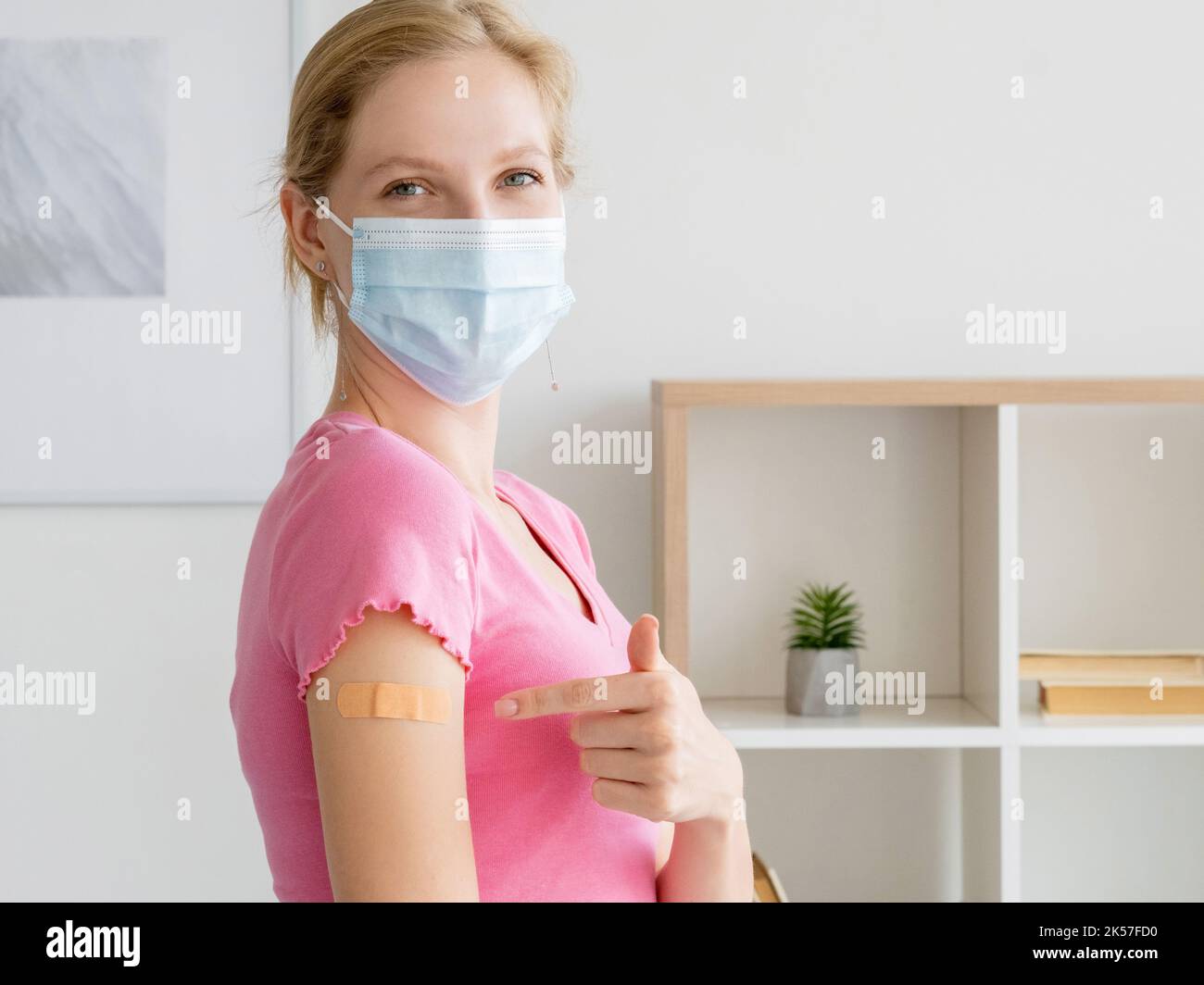 Protective vaccination. Happy woman. Stay safe. Smiling lady in ...