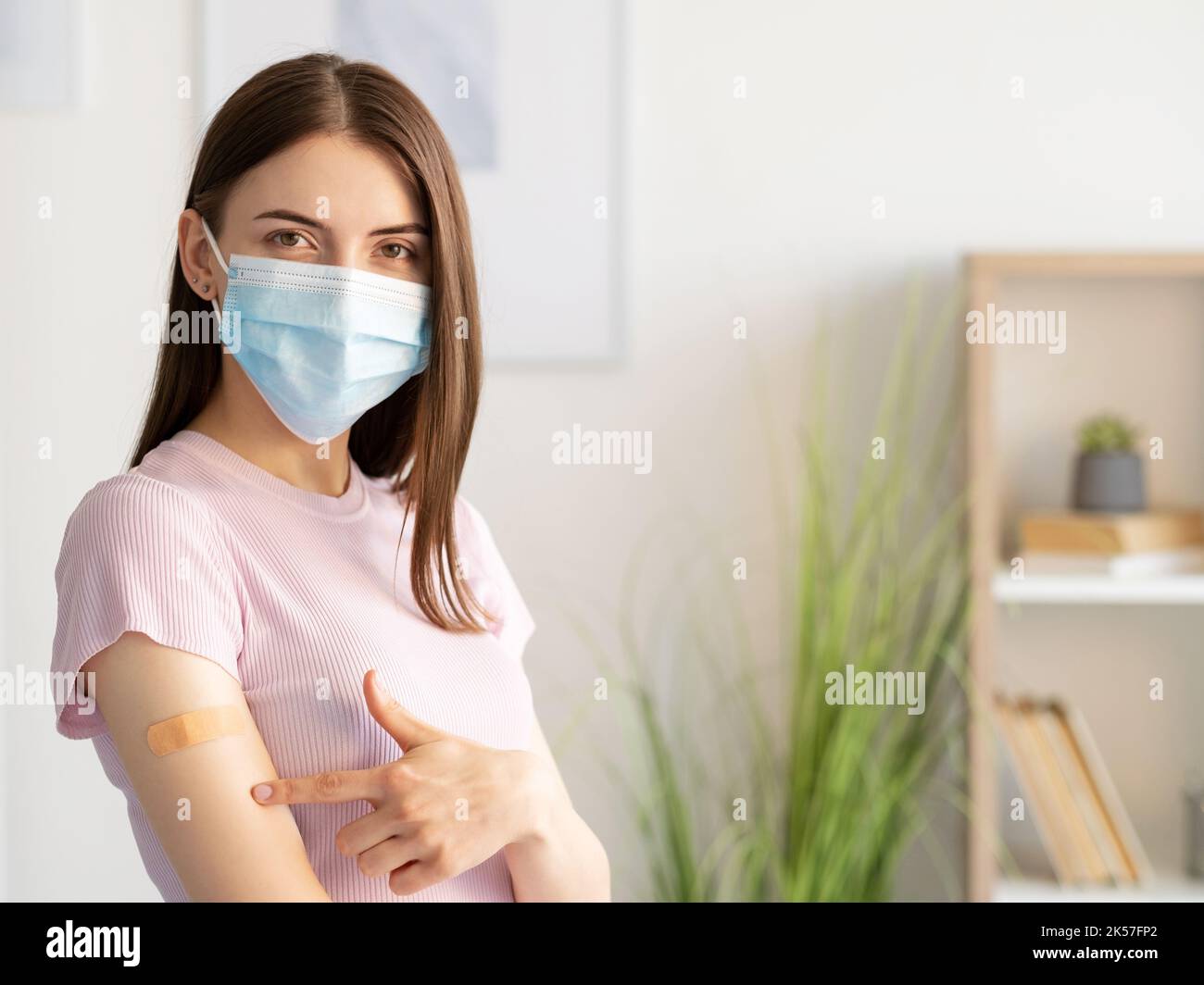Covid vaccination. Female patient. Health protection. Smiling woman in ...