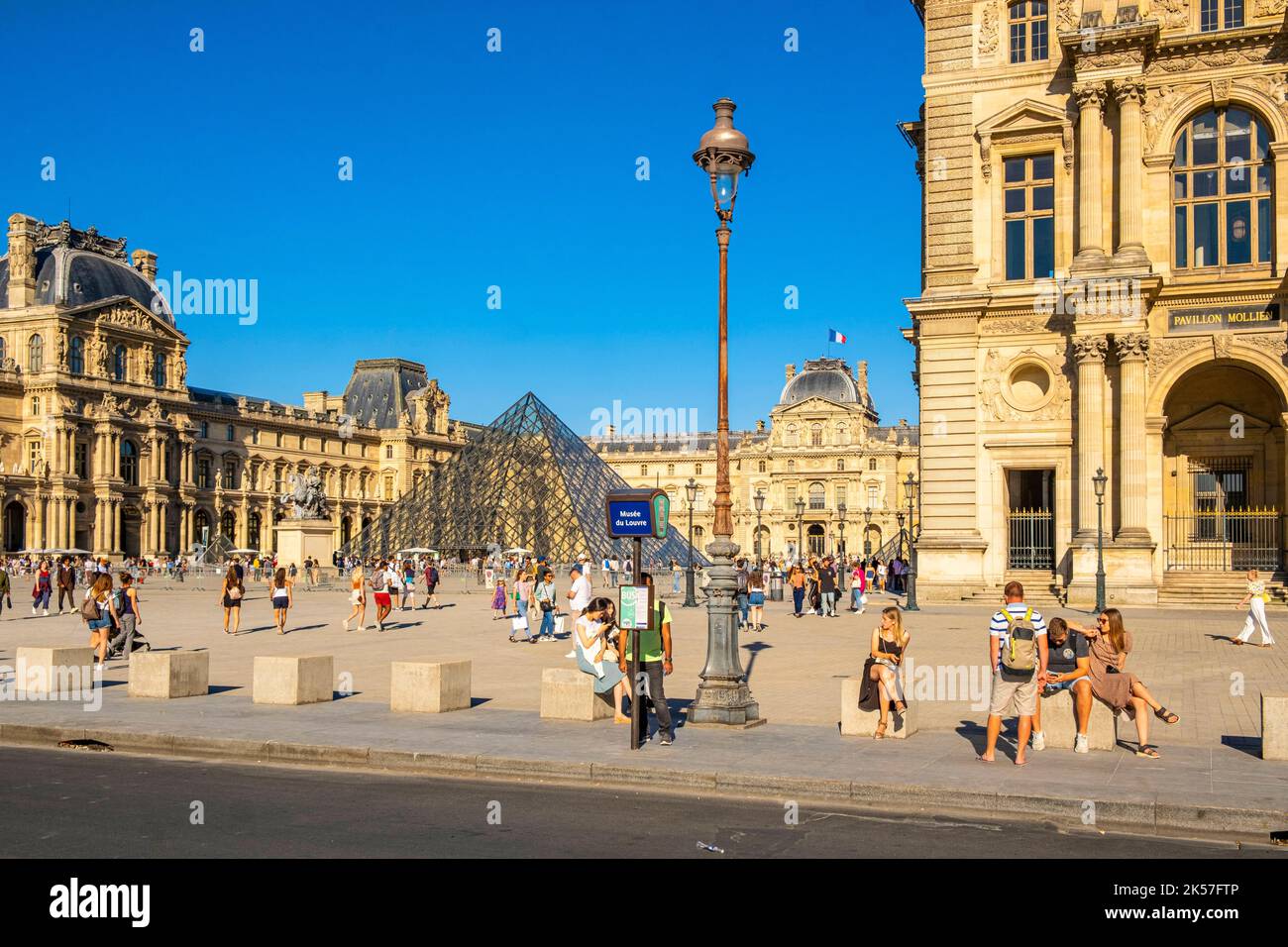 France, Paris, Louvre museum, Mollien pavilion, and the pyramid Stock ...