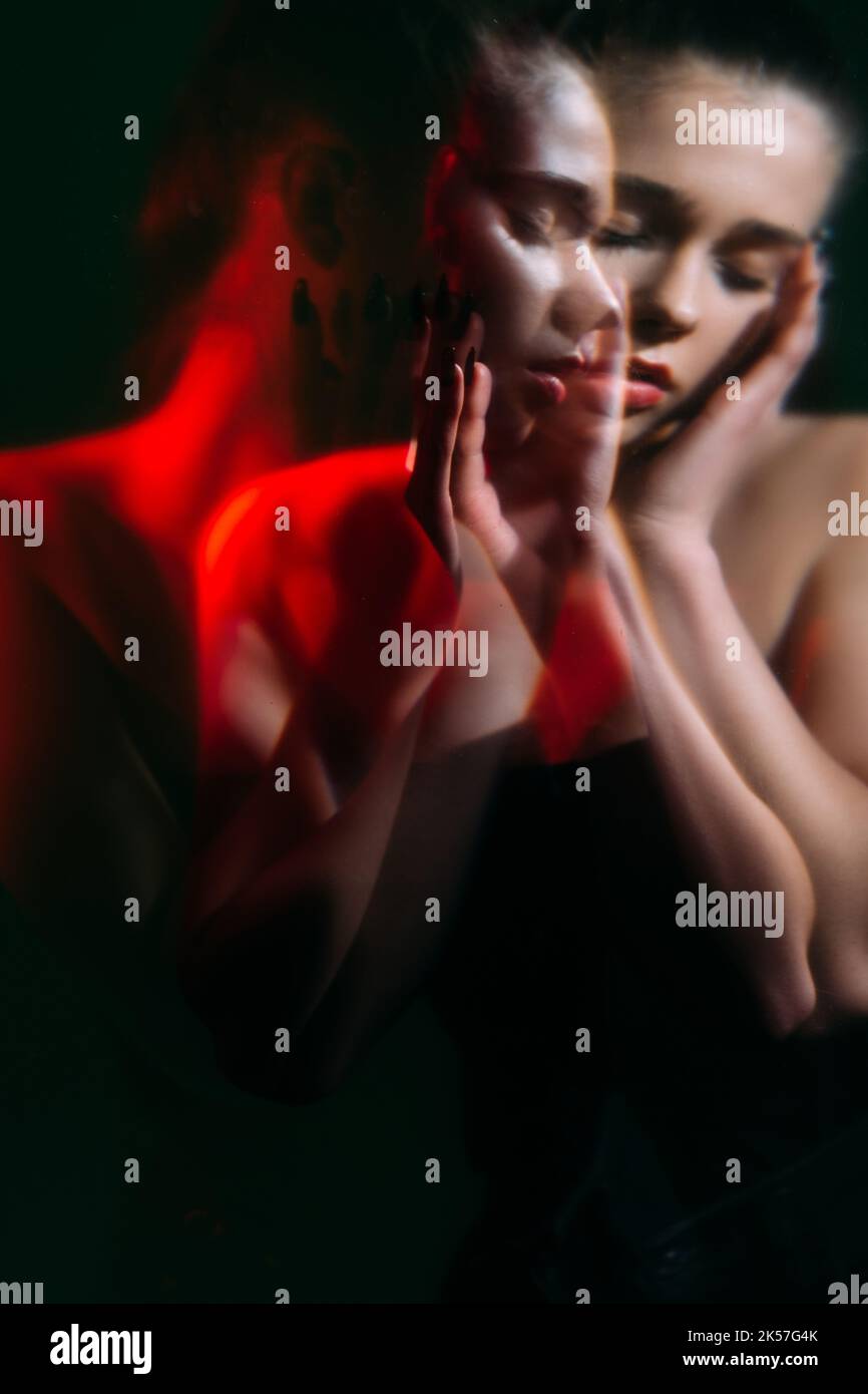 Female crisis. Mental disorder. Loneliness pressure. Double exposure ...
