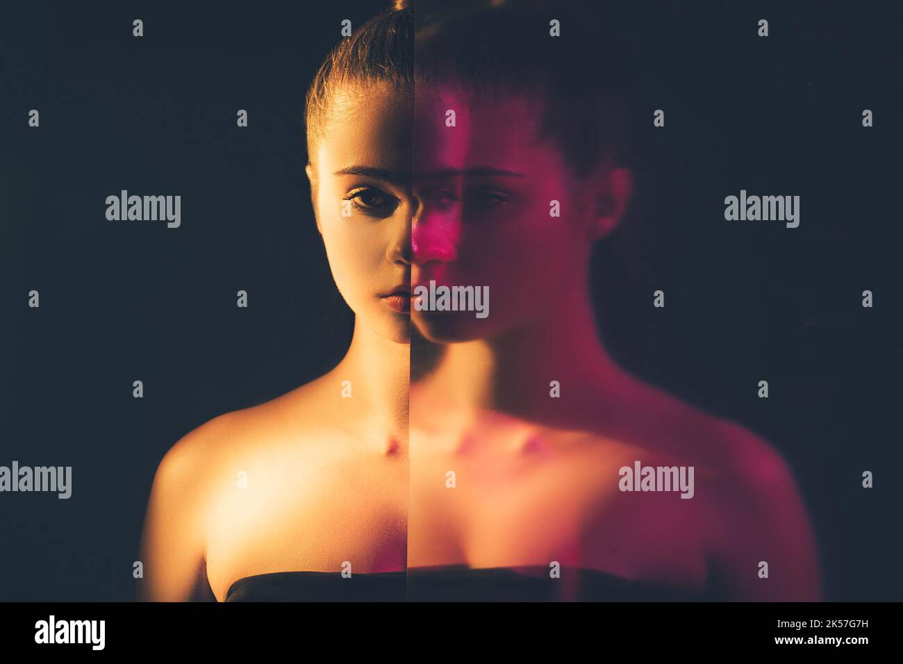 Bipolar disorder. Mental health. Depresion loneliness. Double exposure ...