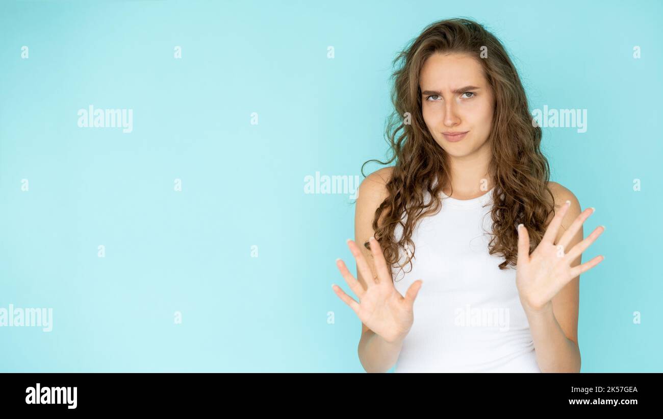 protesting gesture disagreed woman negative answer Stock Photo - Alamy