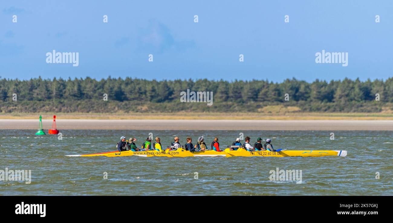 France, Somme, Somme Bay, Le Hourdel, Polynesian canoe (Va'a) with ...
