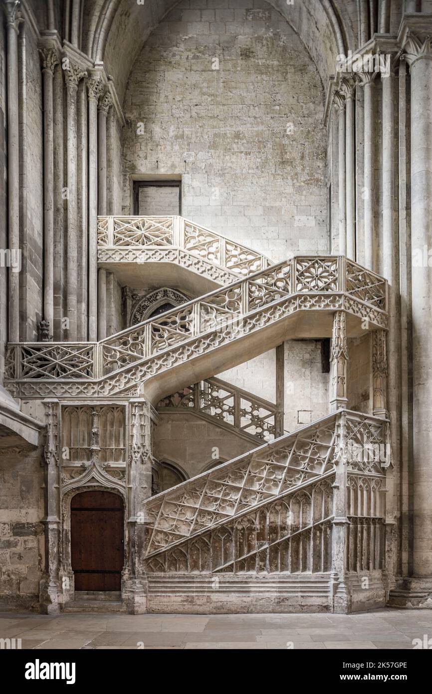 France, Seine-Maritime, Rouen, Notre-Dame Cathedral, stairway to the ...
