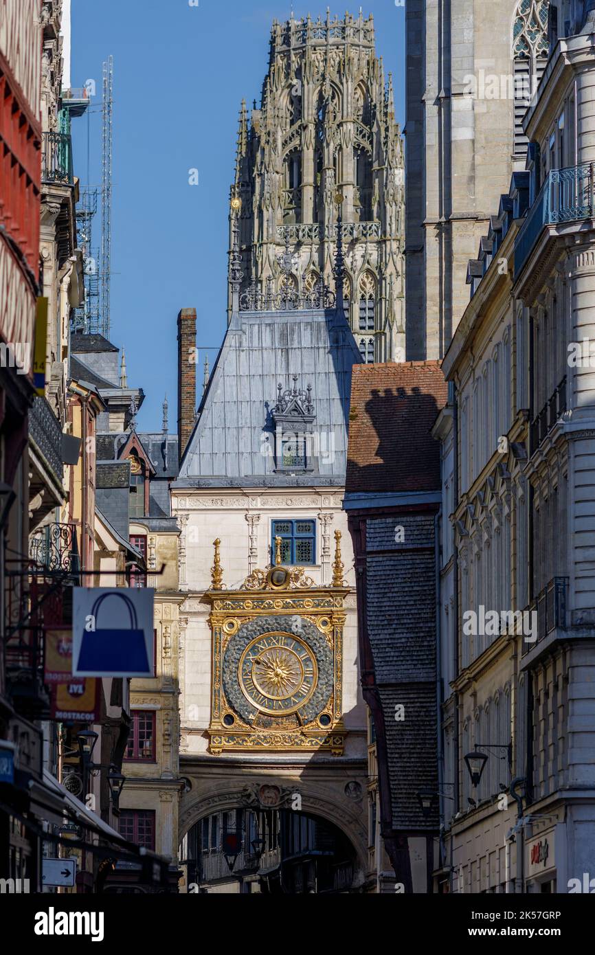 France, Seine Maritime, Rouen, Gros Horloge street, 15th century ...