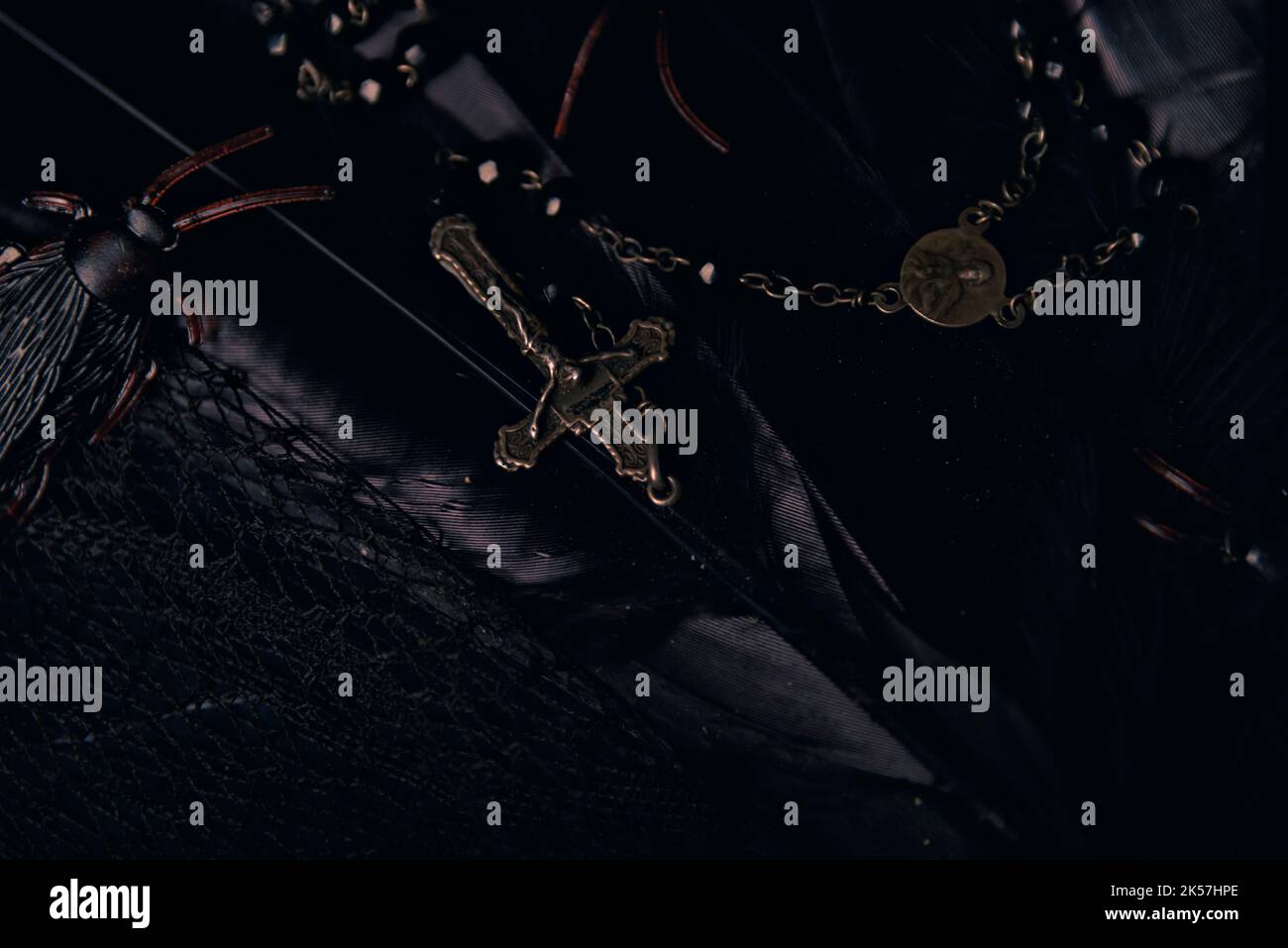 Voodoo Magic concept. Voodoo doll studded with needles with pierced rag ...