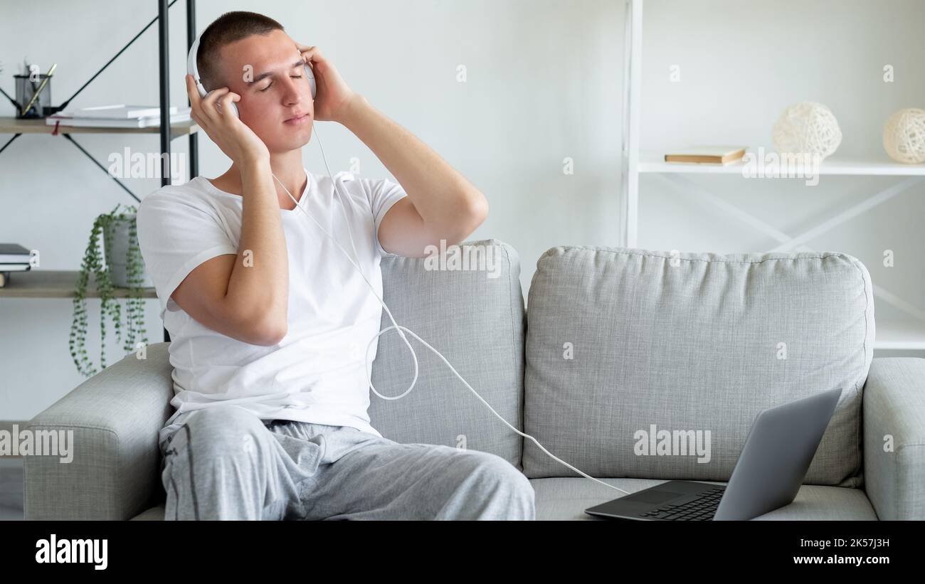 music relax inspired man stereo sound calm Stock Photo - Alamy