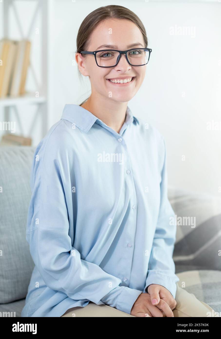 Intelligent woman portrait. Success motivation. Psychotherapy wellbeing ...