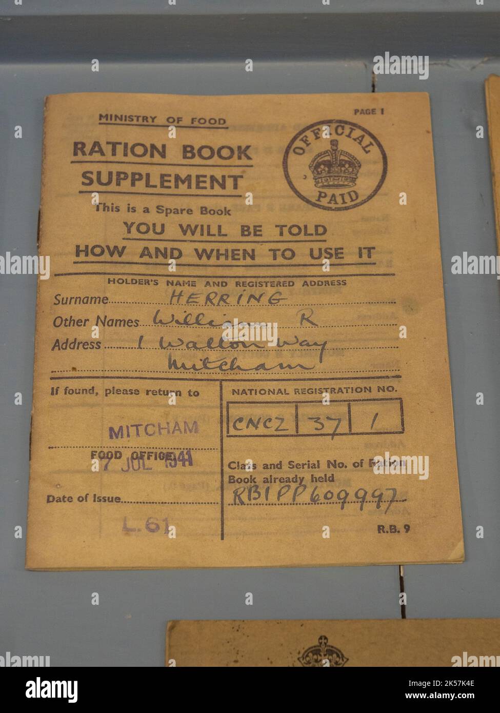 A Ration Book Supplement issued by the Ministry of Food in the RAF ...