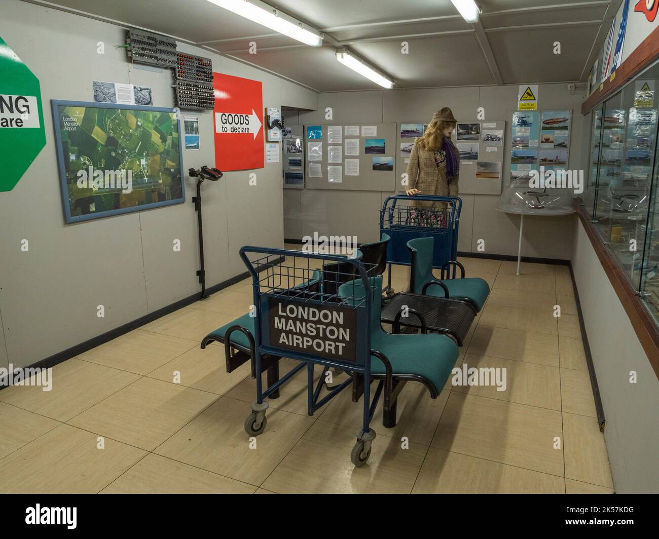 Chairs and baggage trolley in reconstructed waiting room from London ...
