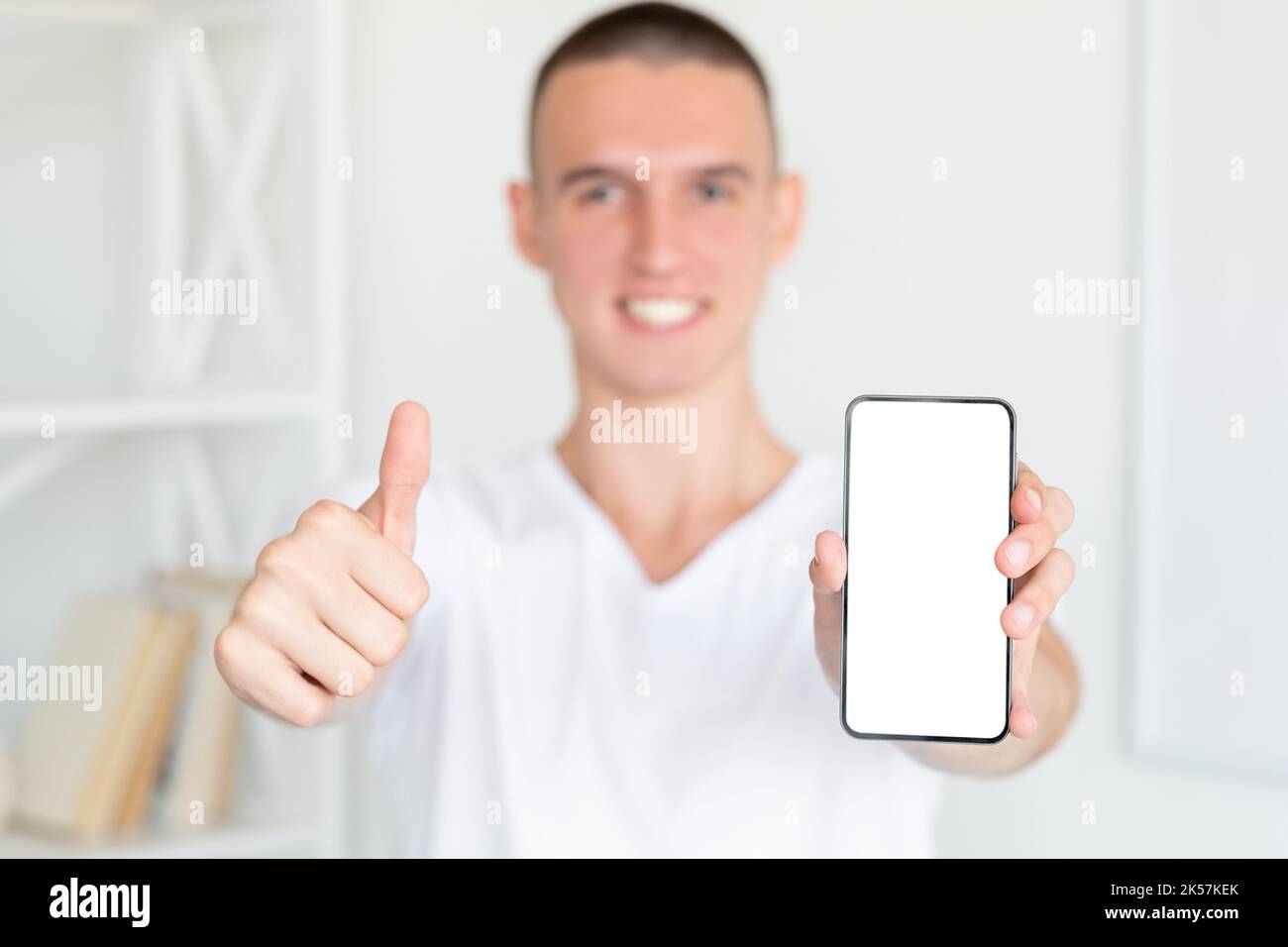 like gesture happy man mobile application positive Stock Photo - Alamy