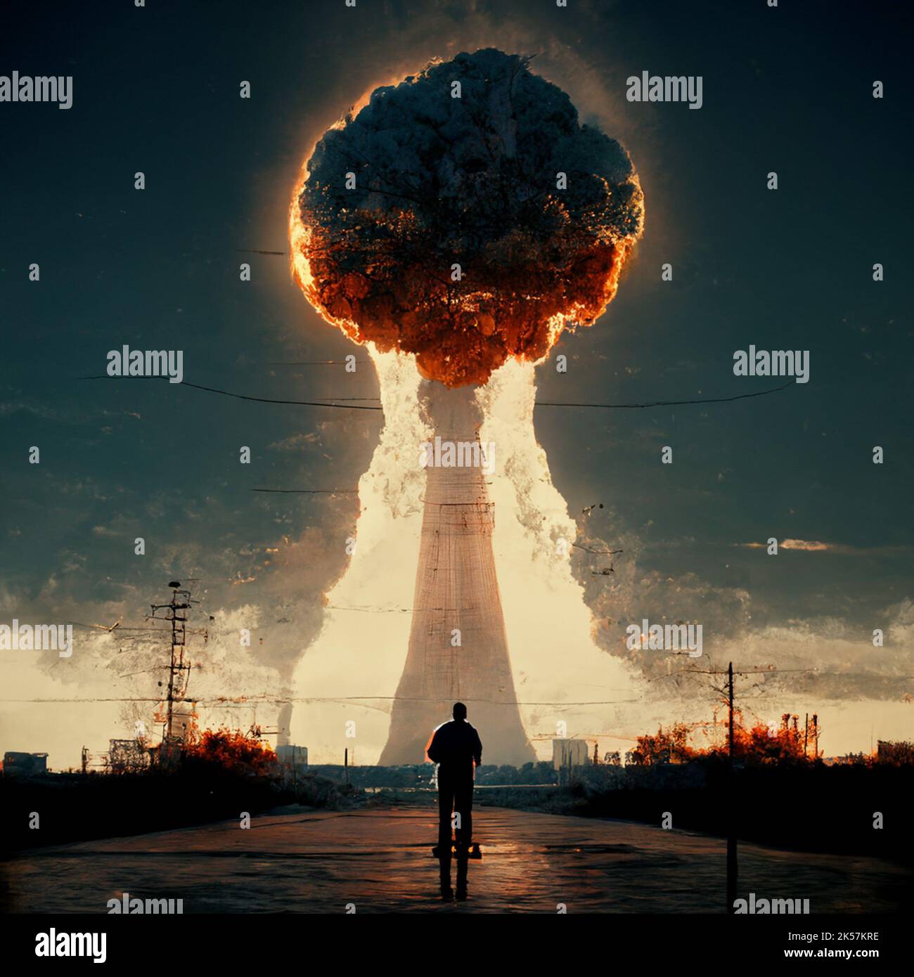 a citizen looking at the nuclear explosion while standing on his feet ...