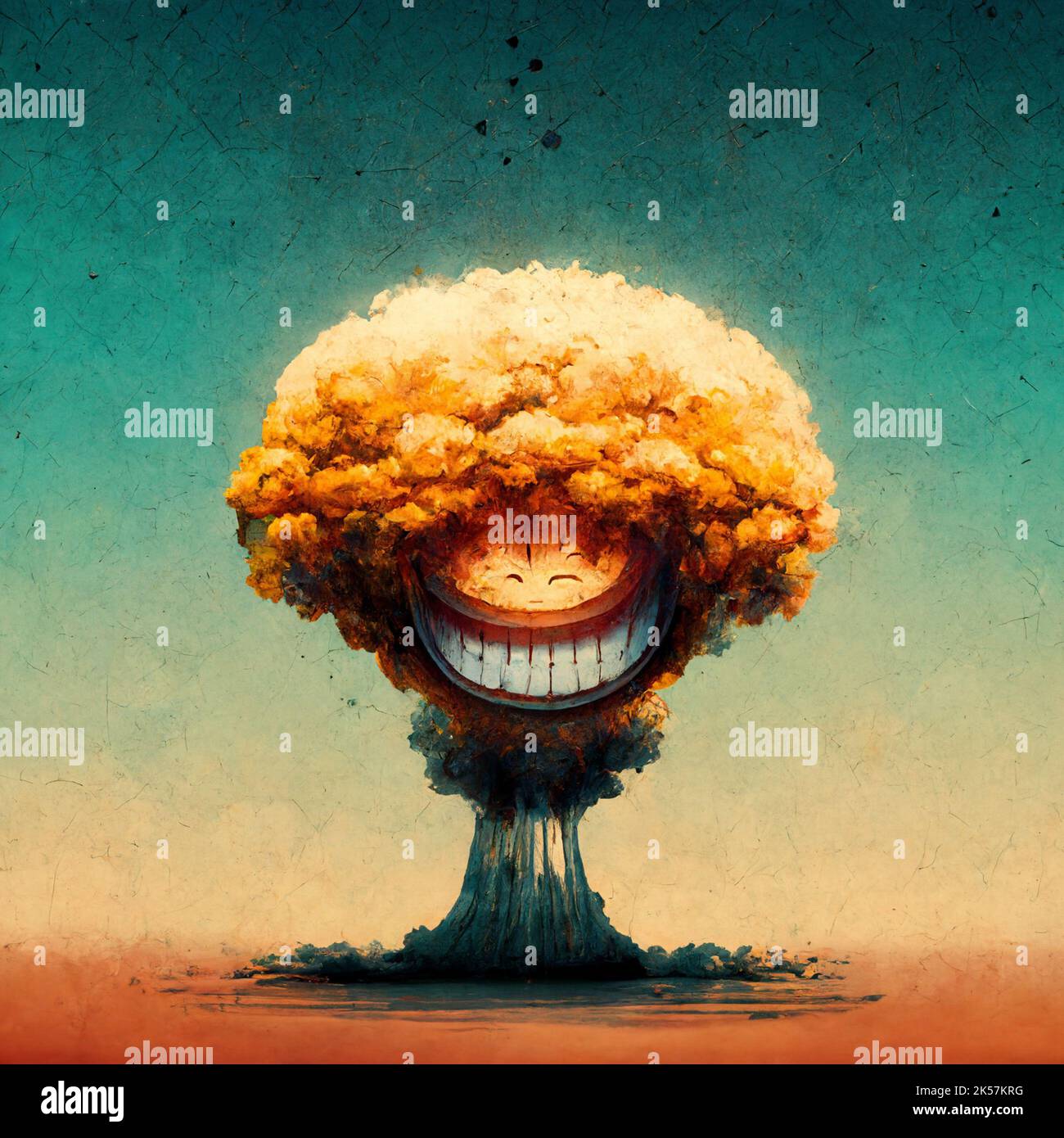 intelligent smiling atomic bomb cartoon style vignette illustration ...