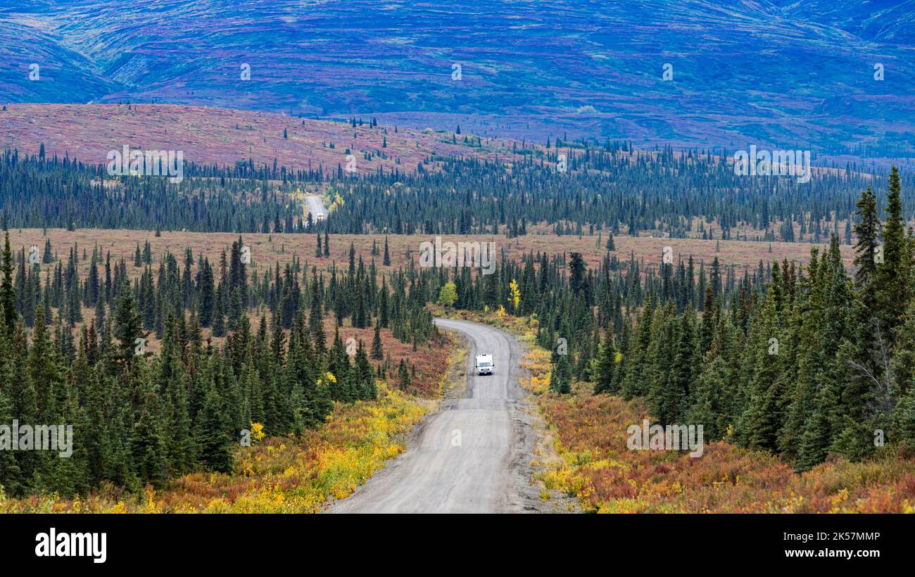 An RV on the Denali Highway west of Brushkana Creek in Alaska, with ...