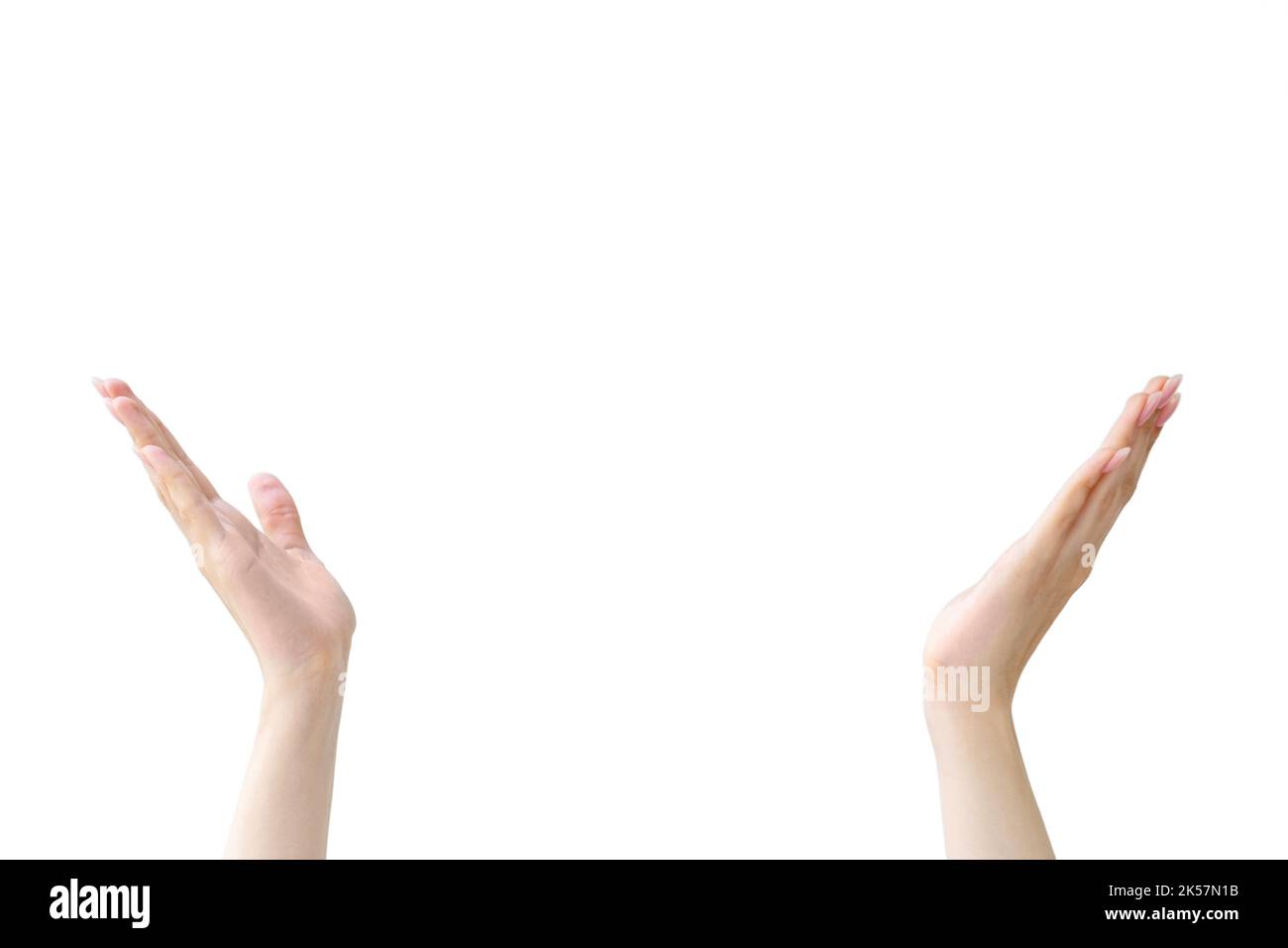 hand frame advertising background open palms white Stock Photo - Alamy