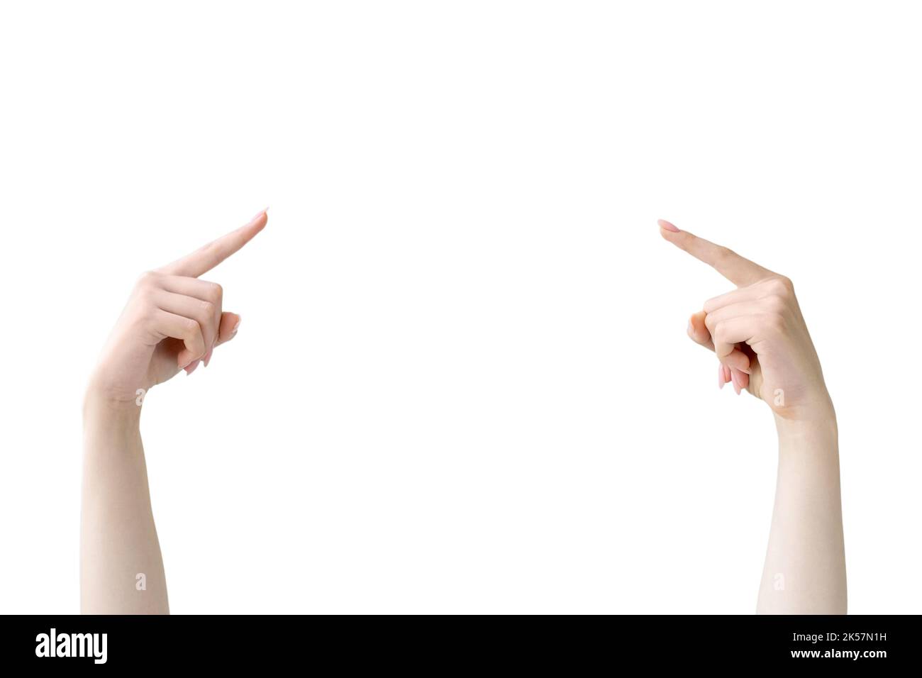 pointing fingers commercial background woman hands Stock Photo - Alamy
