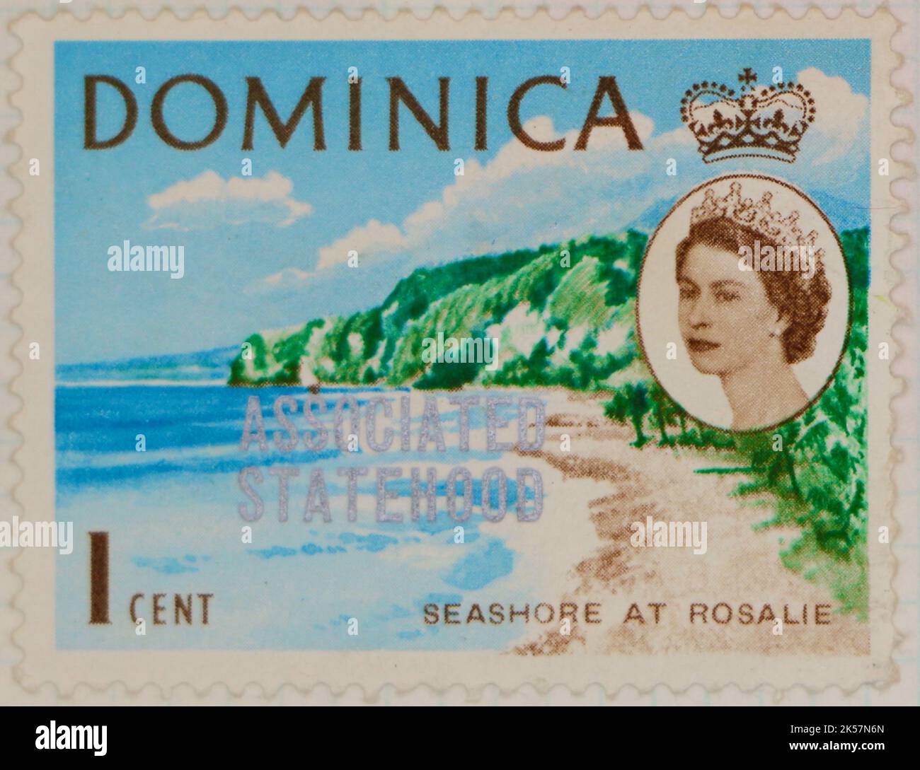 Photo of a Dominica postage stamp with an illustration of the Seashore ...