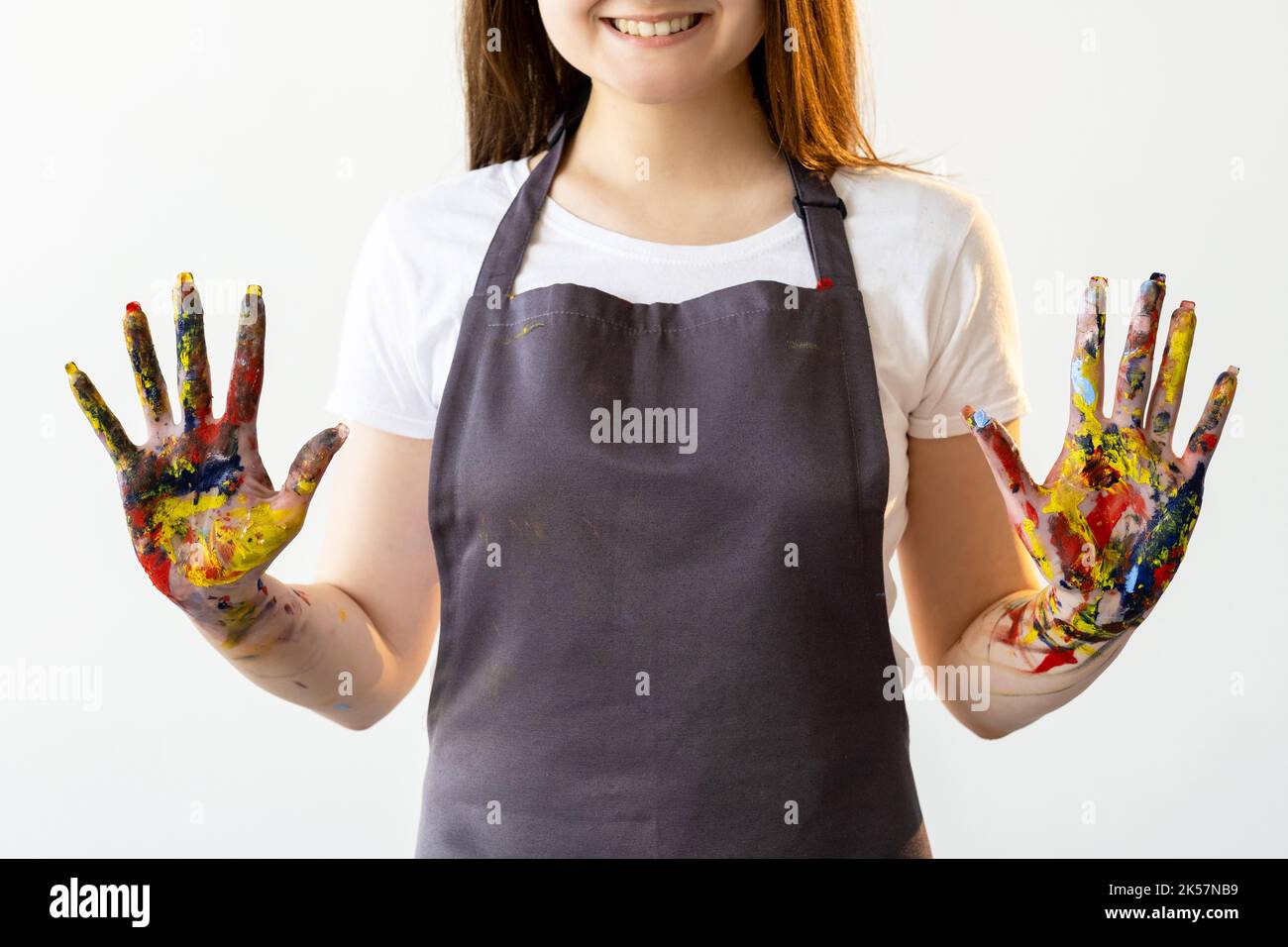 Happy female painter. Color life. Creative area. Artist school ...