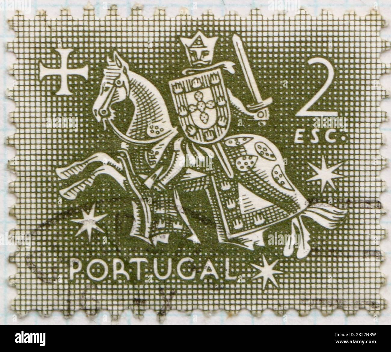 Photo of a Portuguese postage stamp with an illustration of a knight on ...