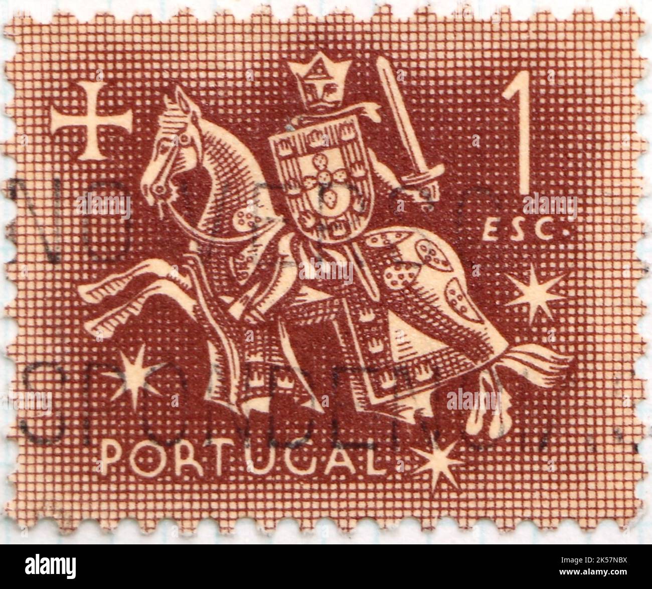 Photo of a Portuguese postage stamp with an illustration of a knight on ...