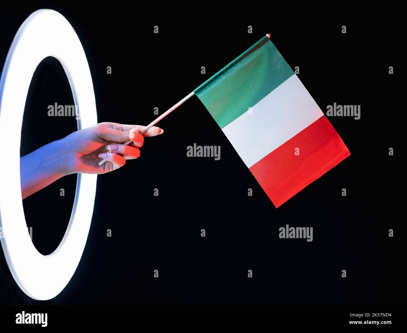 italy flag patriotic symbol hand tricolor on black Stock Photo - Alamy