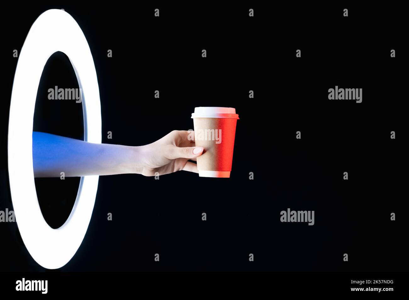 coffee takeaway beverage delivery hand cup black Stock Photo - Alamy