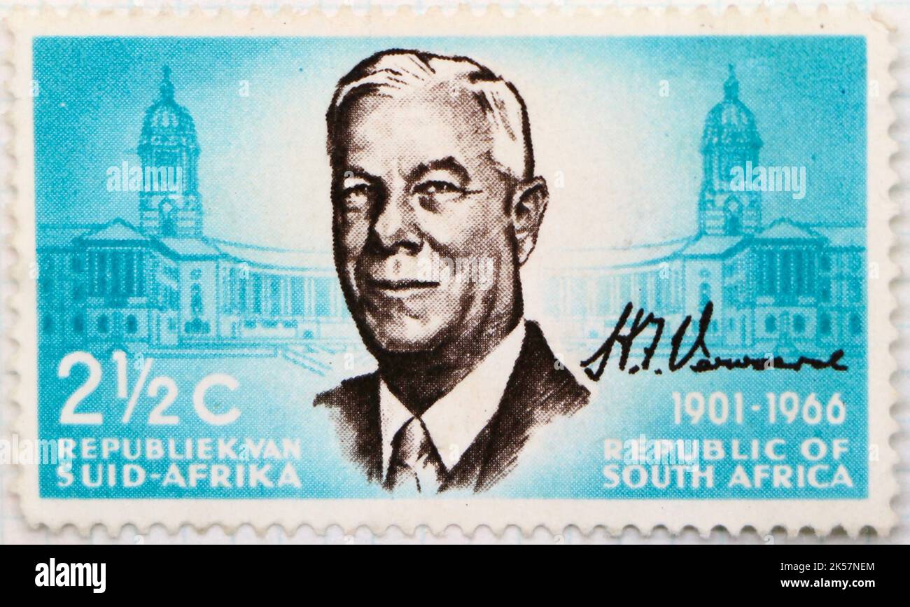 Photo of a postage stamp with an image of Prime Minister Dr Hendrik ...