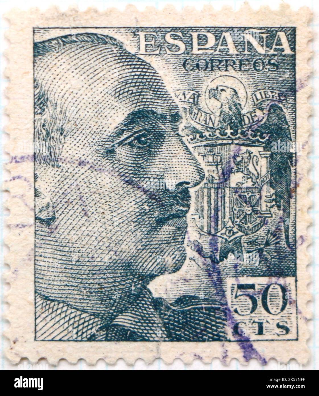 Photo of a Spanish postage stamp with a portrait of General Franco (I ...