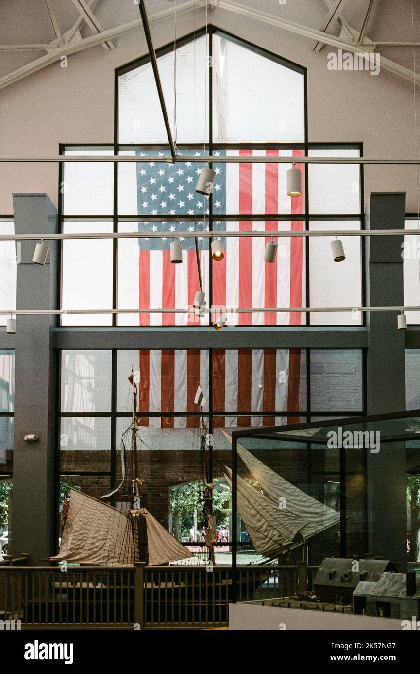 An enormous American flag hangs in the entry to the Salem (Armory ...